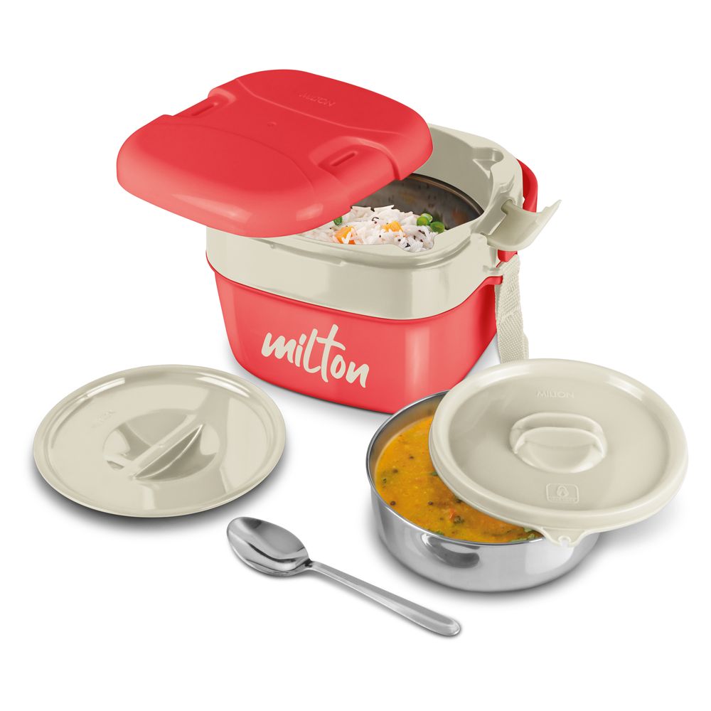 Buy Milton Cubic Small Inner Stainless Steel Lunch Box, 800 ml, Red ...